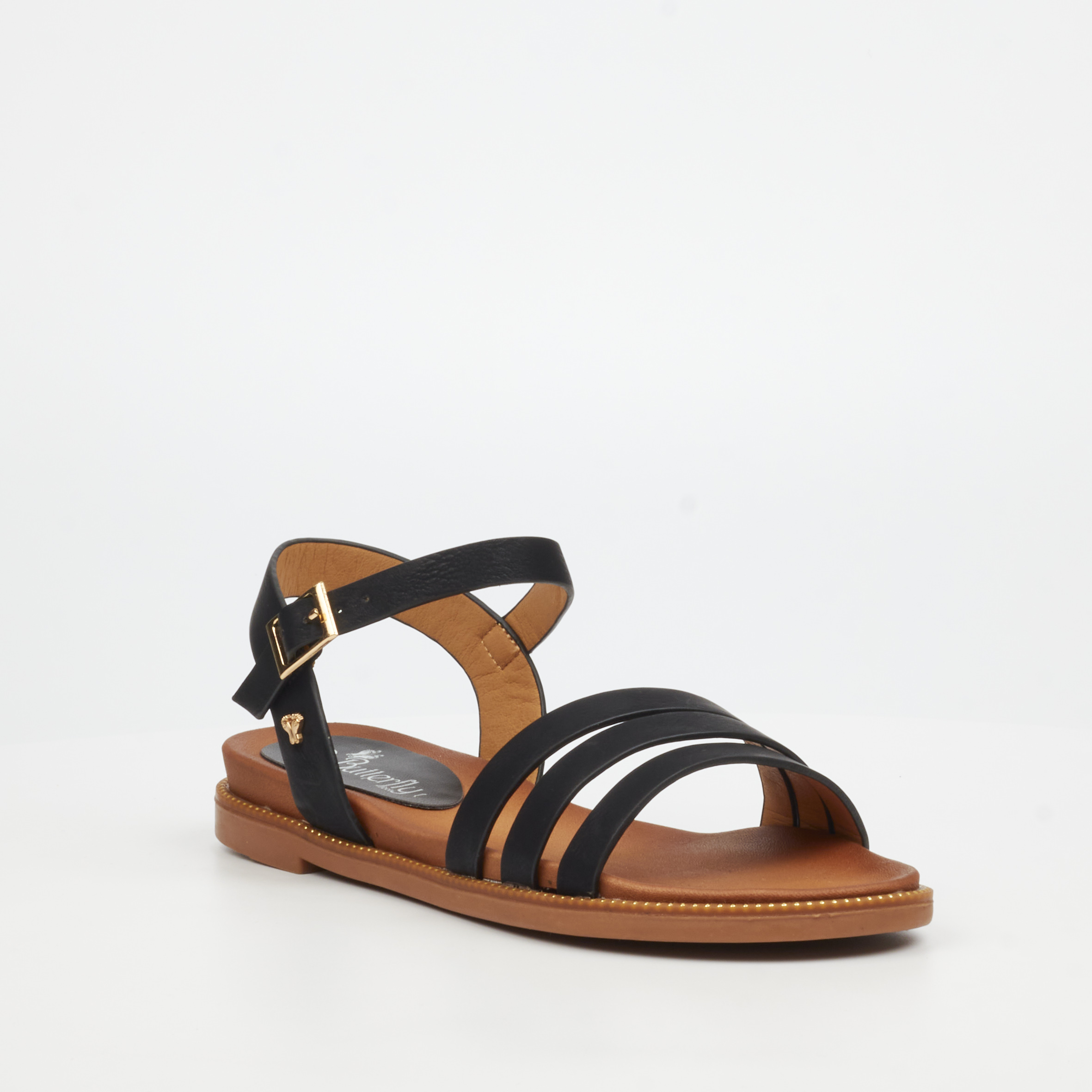 Butterfly Ellie 11 Black Ladies Smalll Buckle Sandal - Shoe World